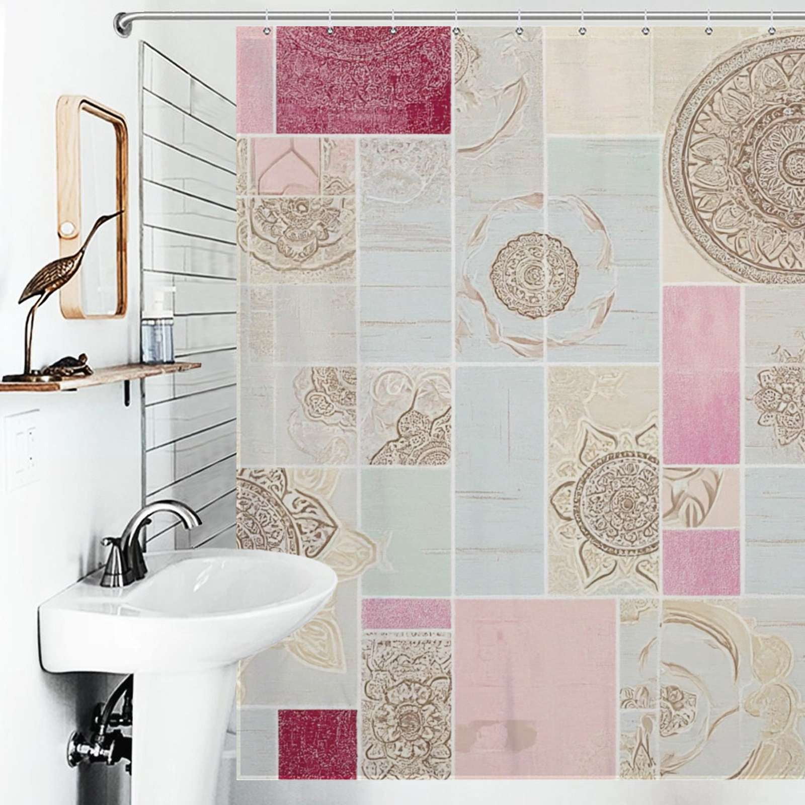 Shower Curtain Pastel Mandala Tile Pattern Design Bath Curtain ...