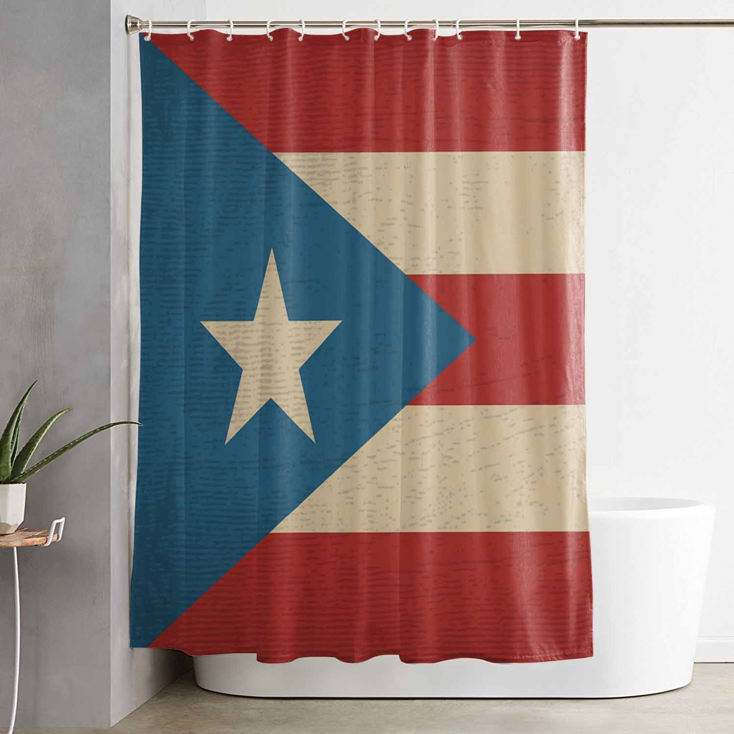 Shower Curtain, Puerto Rico Flag Red Stripe Stars Waterproof Shower ...