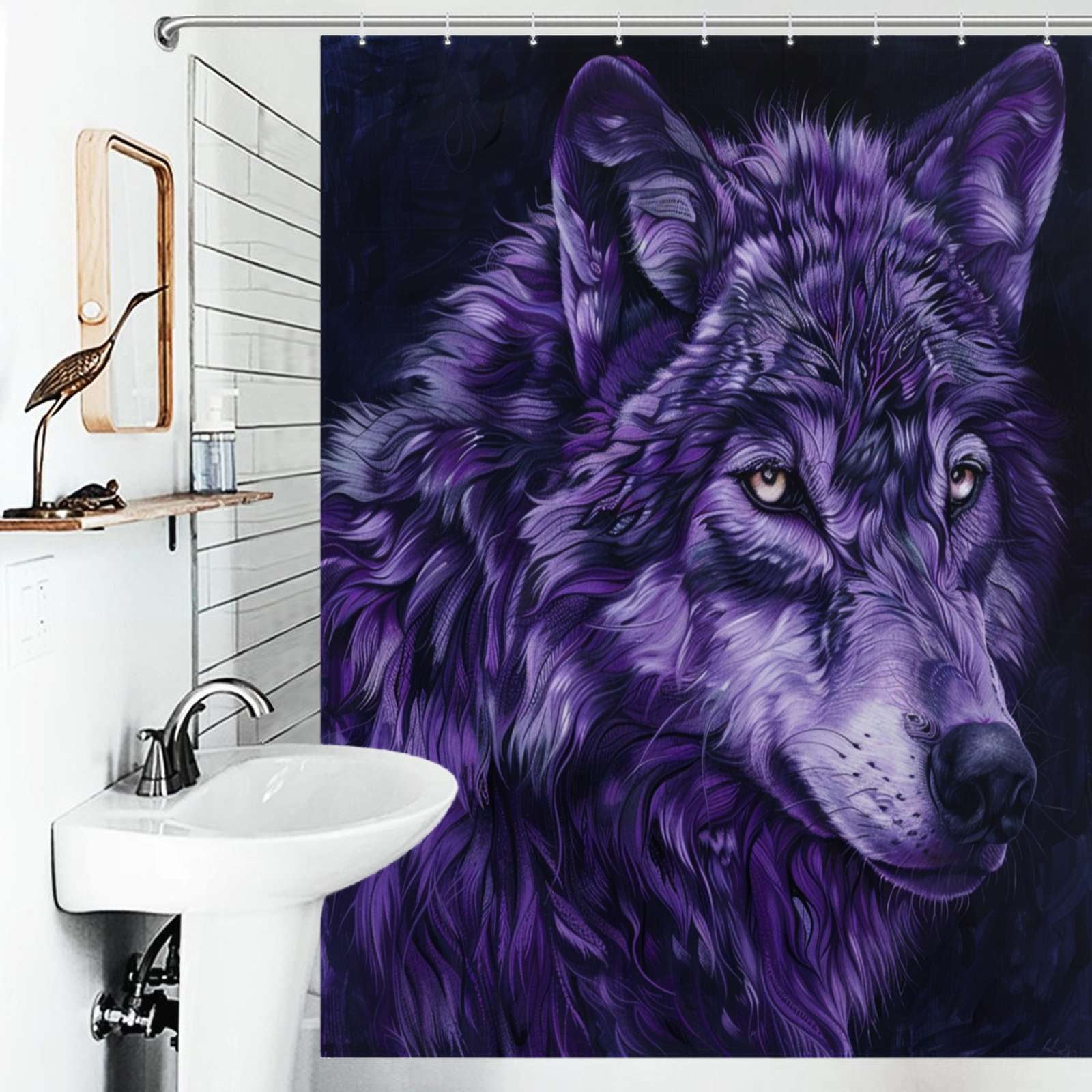 Shower Curtain Purple Glowing Wolf Bathroom Waterproof Polyester Home ...