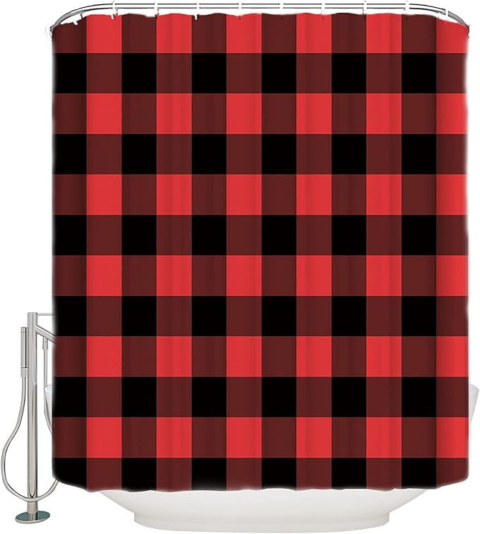 Shower Curtain, Red And Black Gradient Plain Simple Grid Theme Washable ...