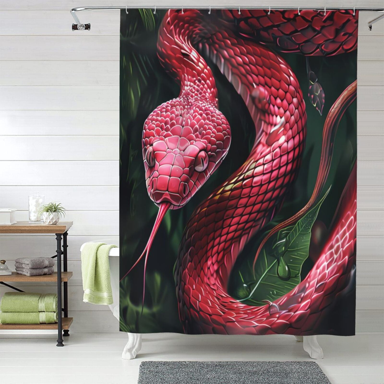 Shower Curtain, Red Viper Jungle Intensity Waterproof Fabric Plastic ...