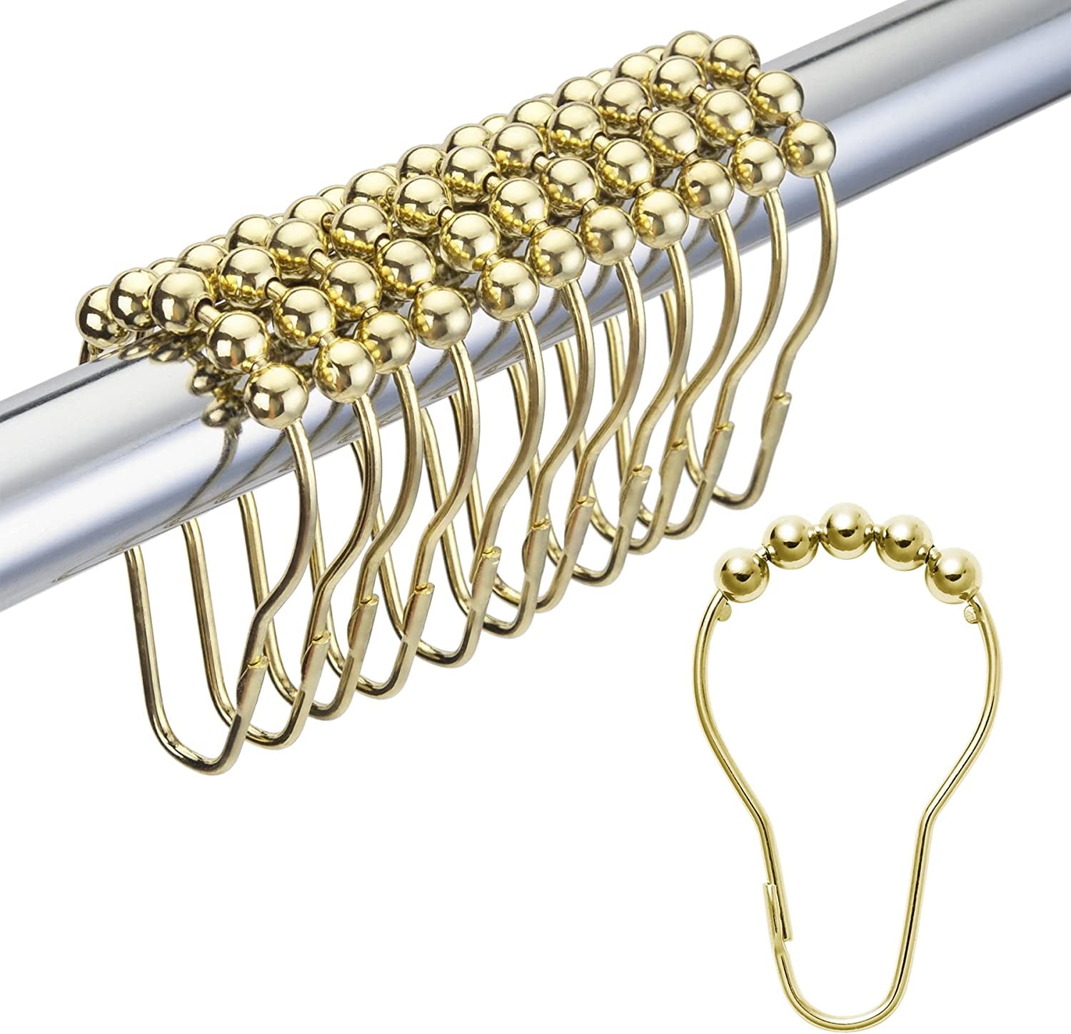 Shower Curtain Rings, Gold Shower Curtain Hooks for Curtain Rust-Resistant Metal Shower Rings ...