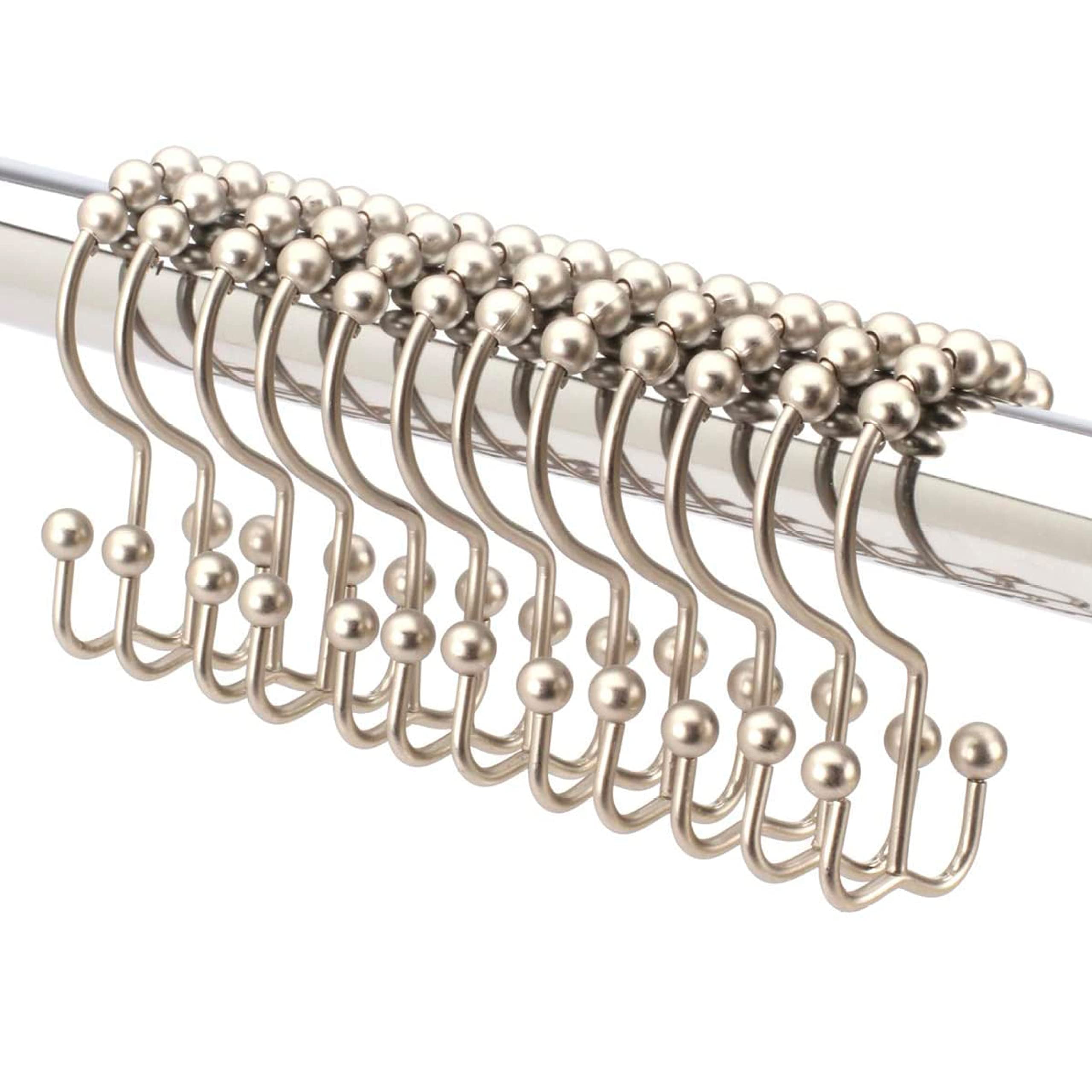 2LB Depot Bathroom Shower Curtain Rings Hooks - Brushed Nickel Double ...