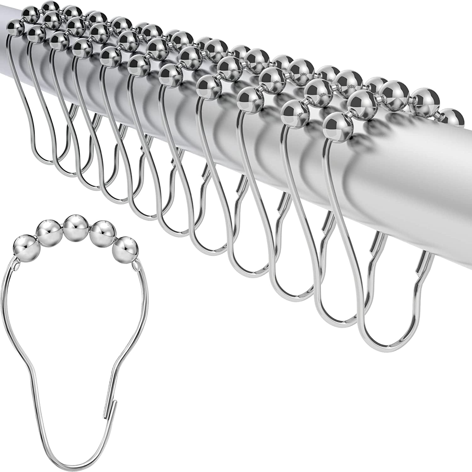 Shower Curtain Rings Hooks Rustproof Stainless Steel Nickel Chrome ...