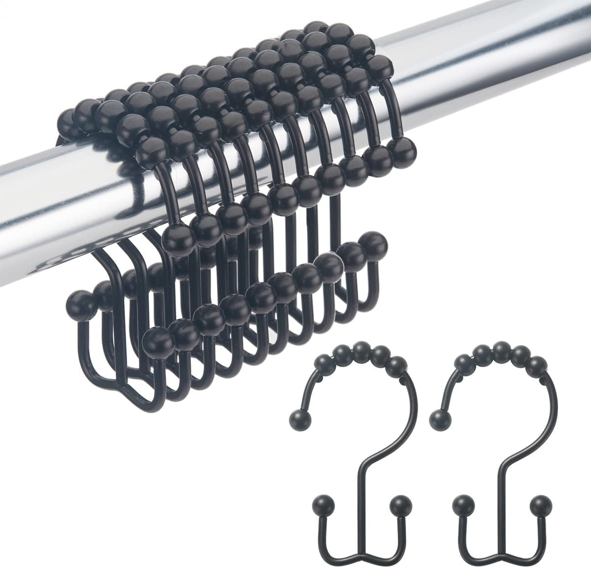 Shower Curtain Rings, Rust-Resistant Metal Double Shower Hooks for ...