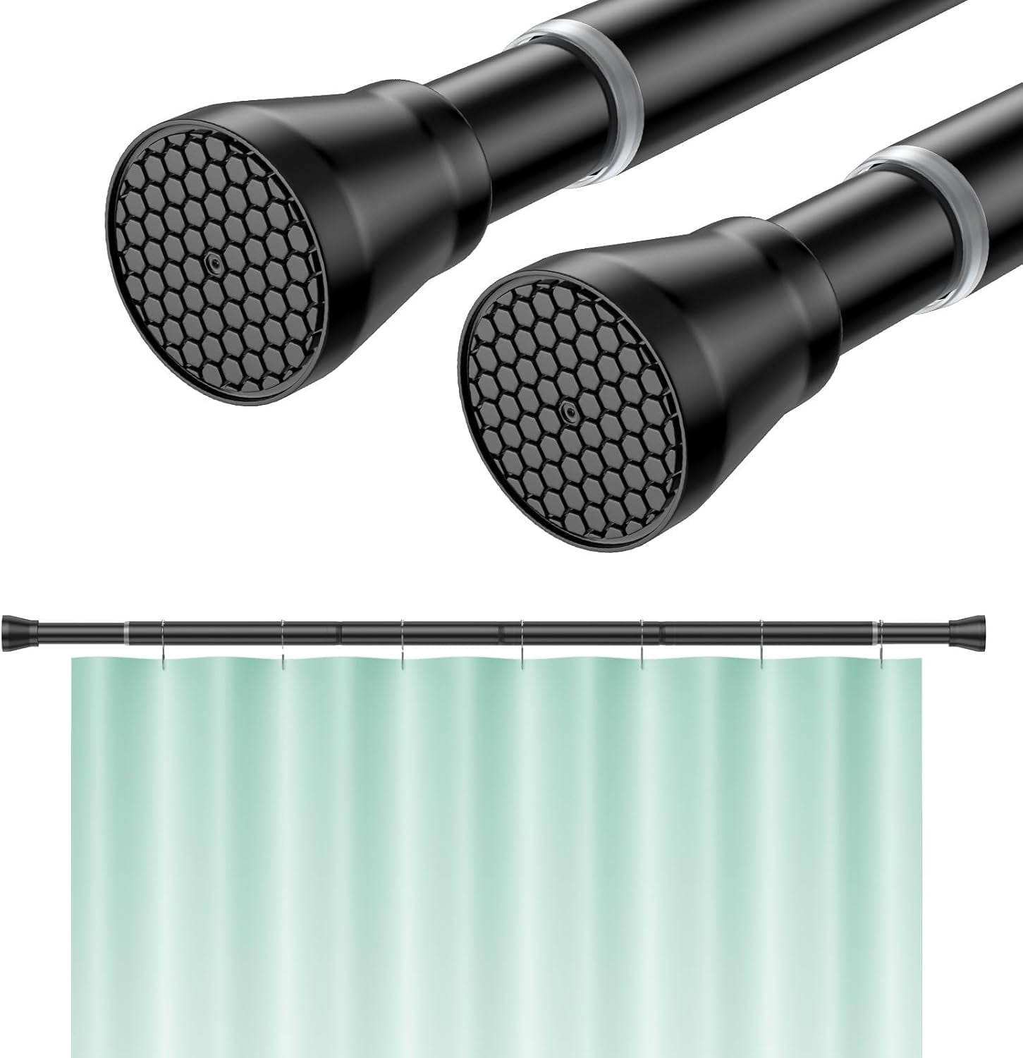 Shower Curtain Rod 45 to 77 Inches 2Pack Black Tension Curtain Rod No ...