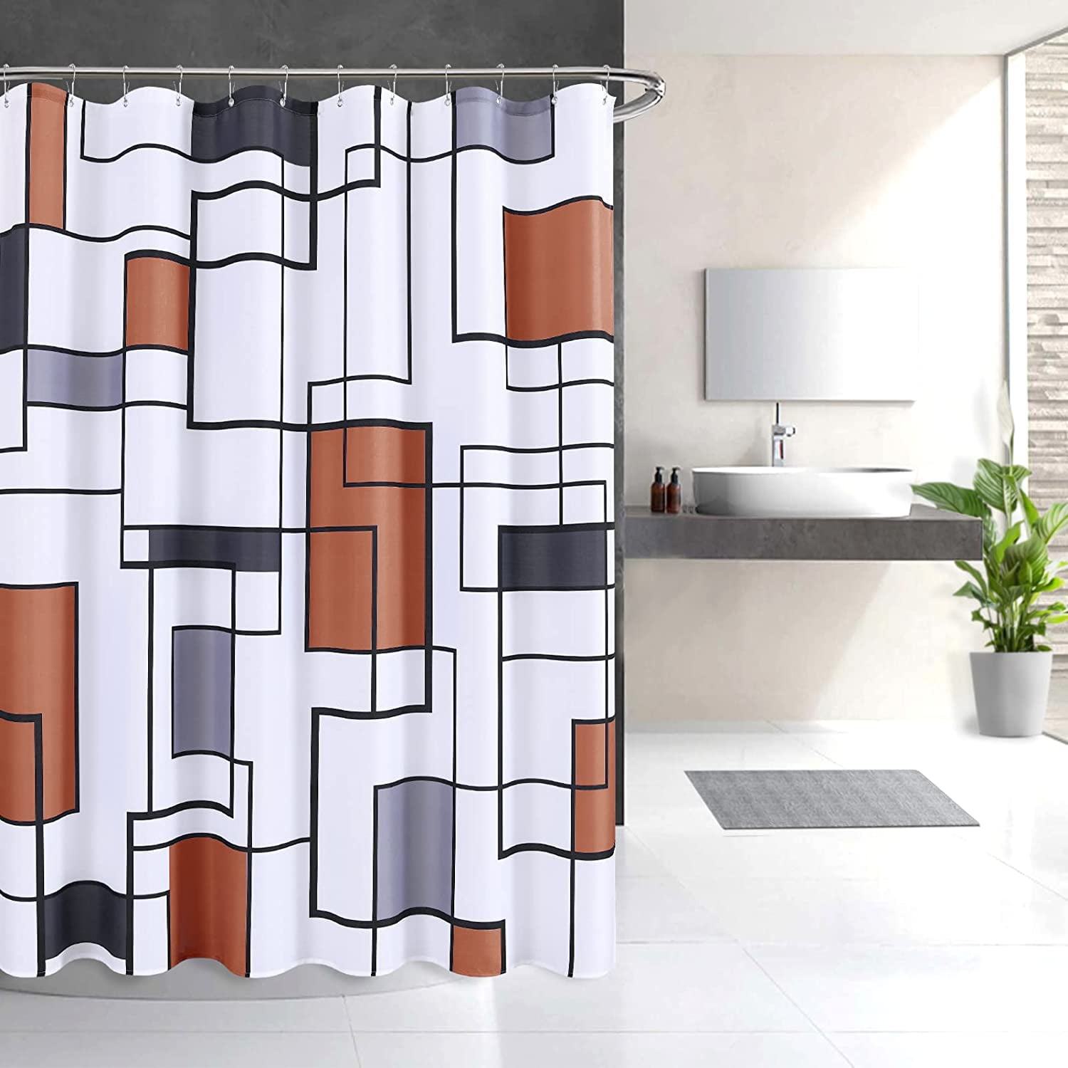 Shower Curtain Rust Red, Black Shower Curtain for Bathroom,Grey and ...
