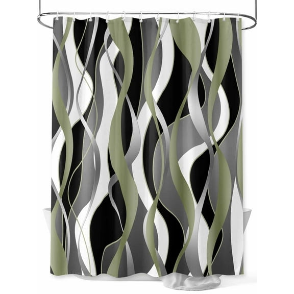 Green Geometric Waterproof Fabric Shower Curtain,Abstract Neutral ...