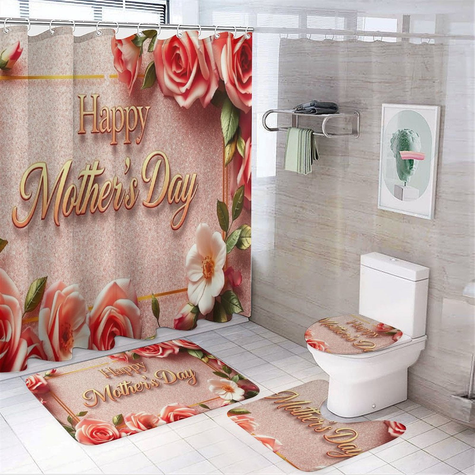 Shower Curtain Set 4 Piece include Shower Curtain and Rugs and Non Slip ...