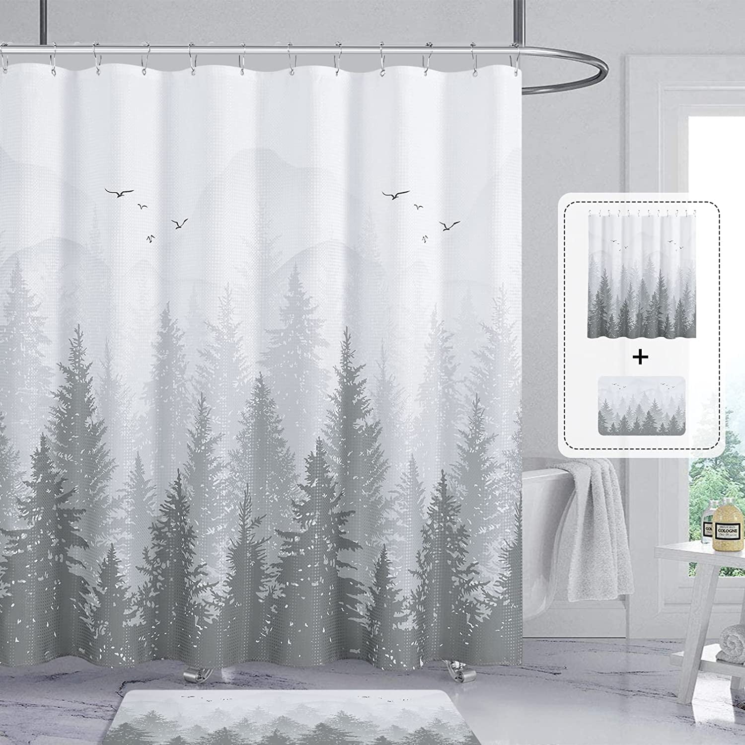 Shower Curtain Set with Rugs for Bathroom Shower Curtain Mountain ...