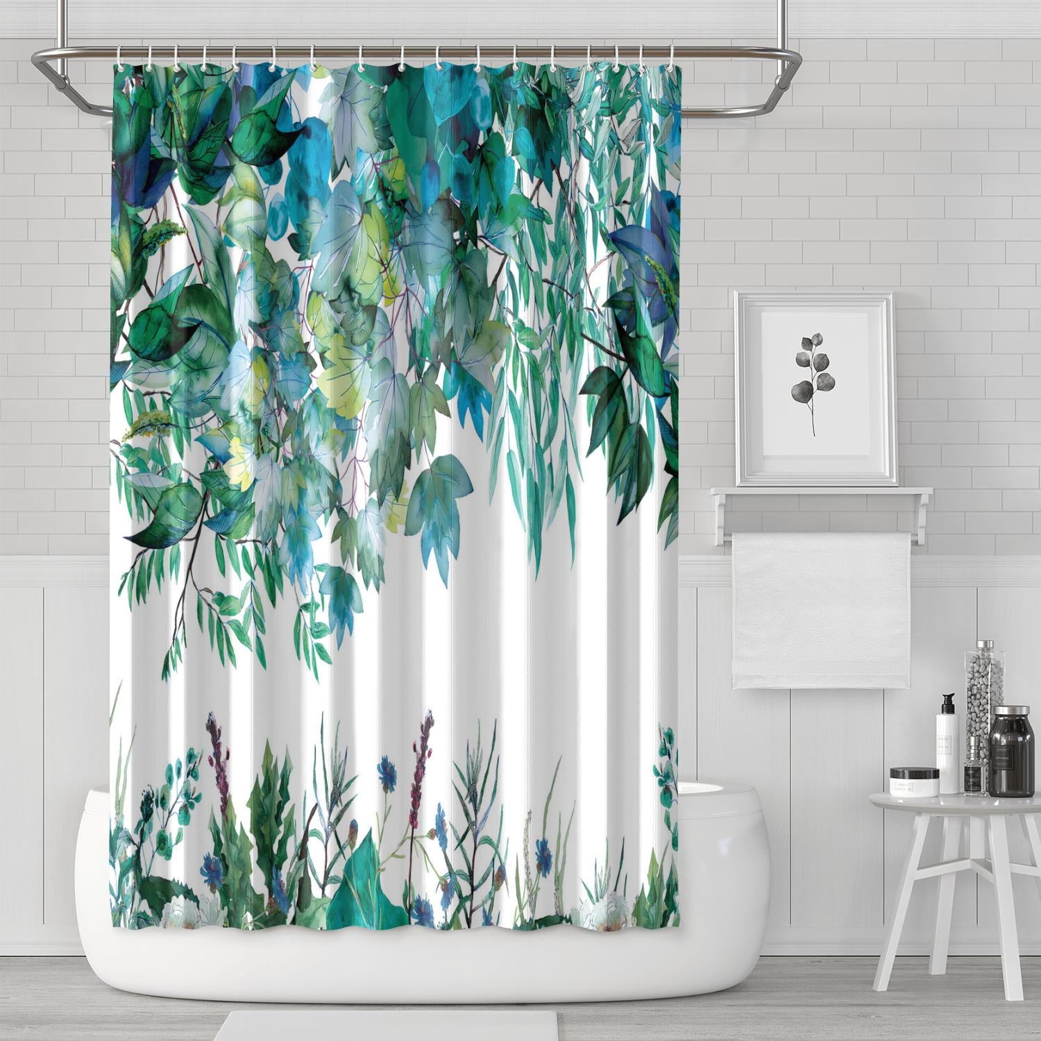 Shower Curtain Set with Snap-in,Green Daisy Flower Wildflower (3 ...