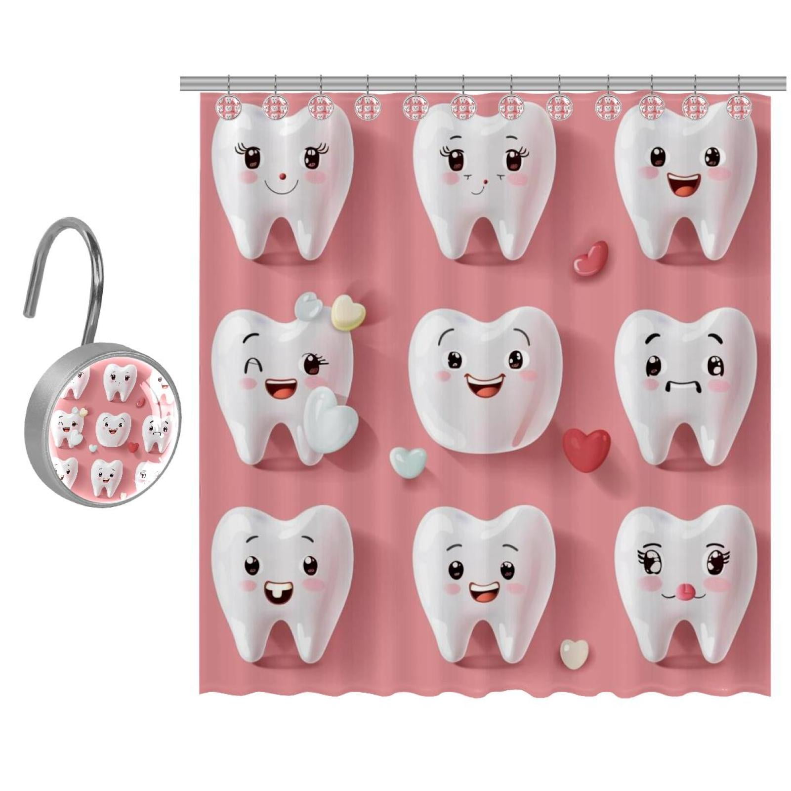 Shower Curtain Set- Teeth on a Pink Background - Walmart.com