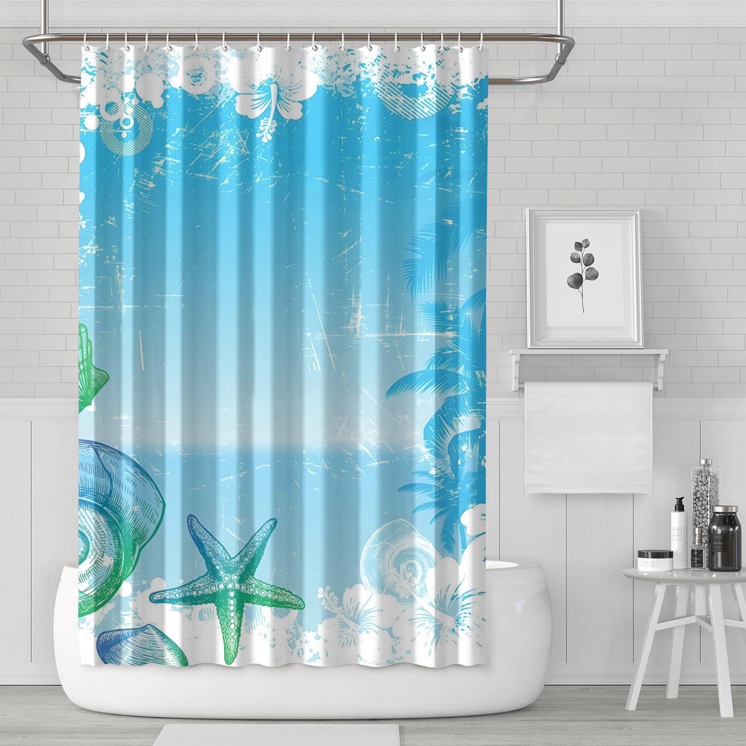 Shower Curtain Set with Snap-in,funny Sea Blue Ocean Conch (4) Shower ...