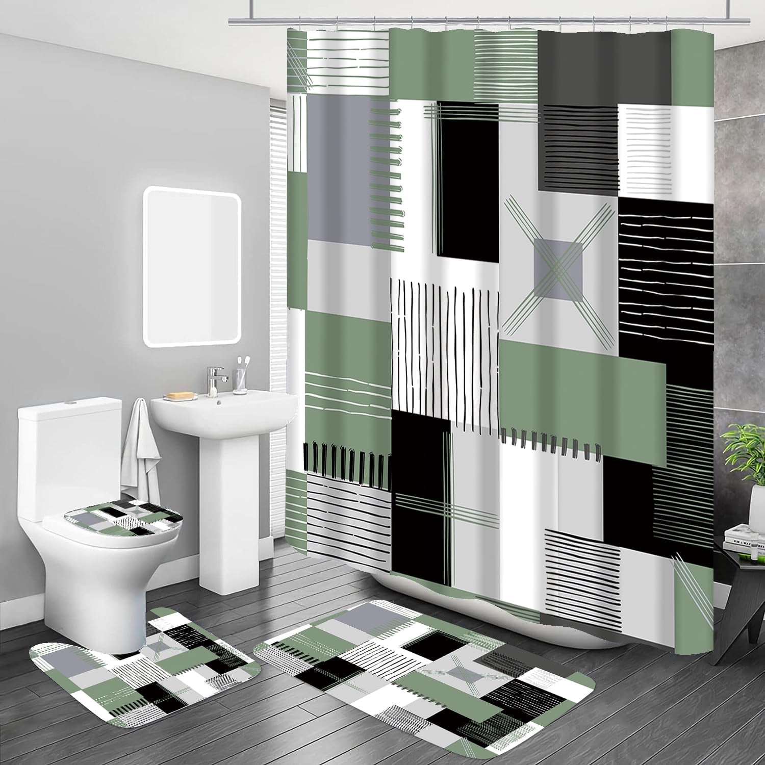 All Smiles SageGreen Shower Curtain Sets Bathroom Sets with Shower ...