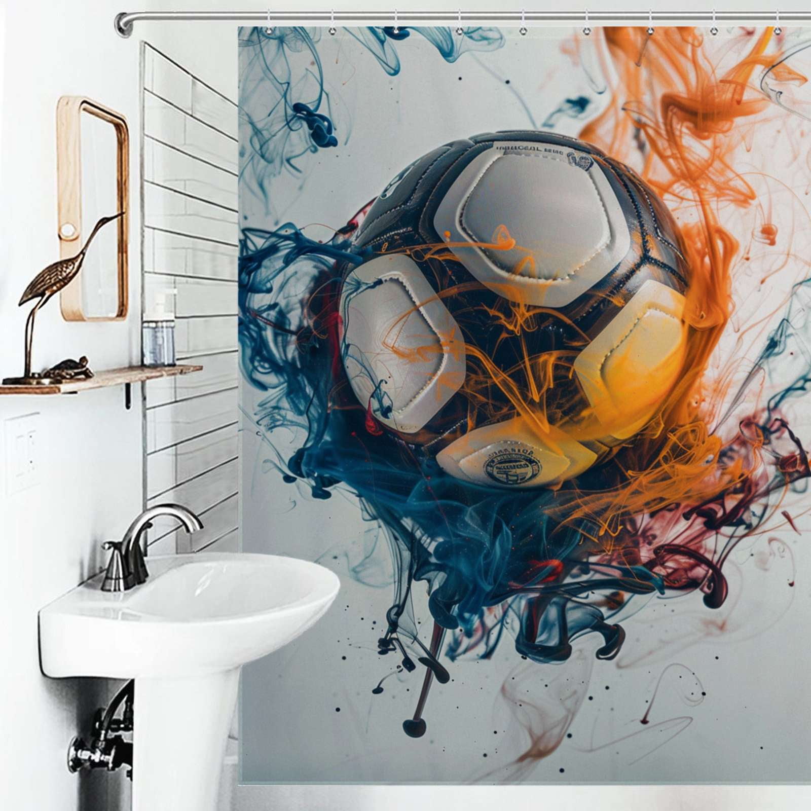 Shower Curtain Soccer Ball Watercolor Polyester Waterproof Home Ration ...