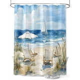 Shower Curtain, Summer Scenery Watercolor Beach Chair Ship Ocean ...