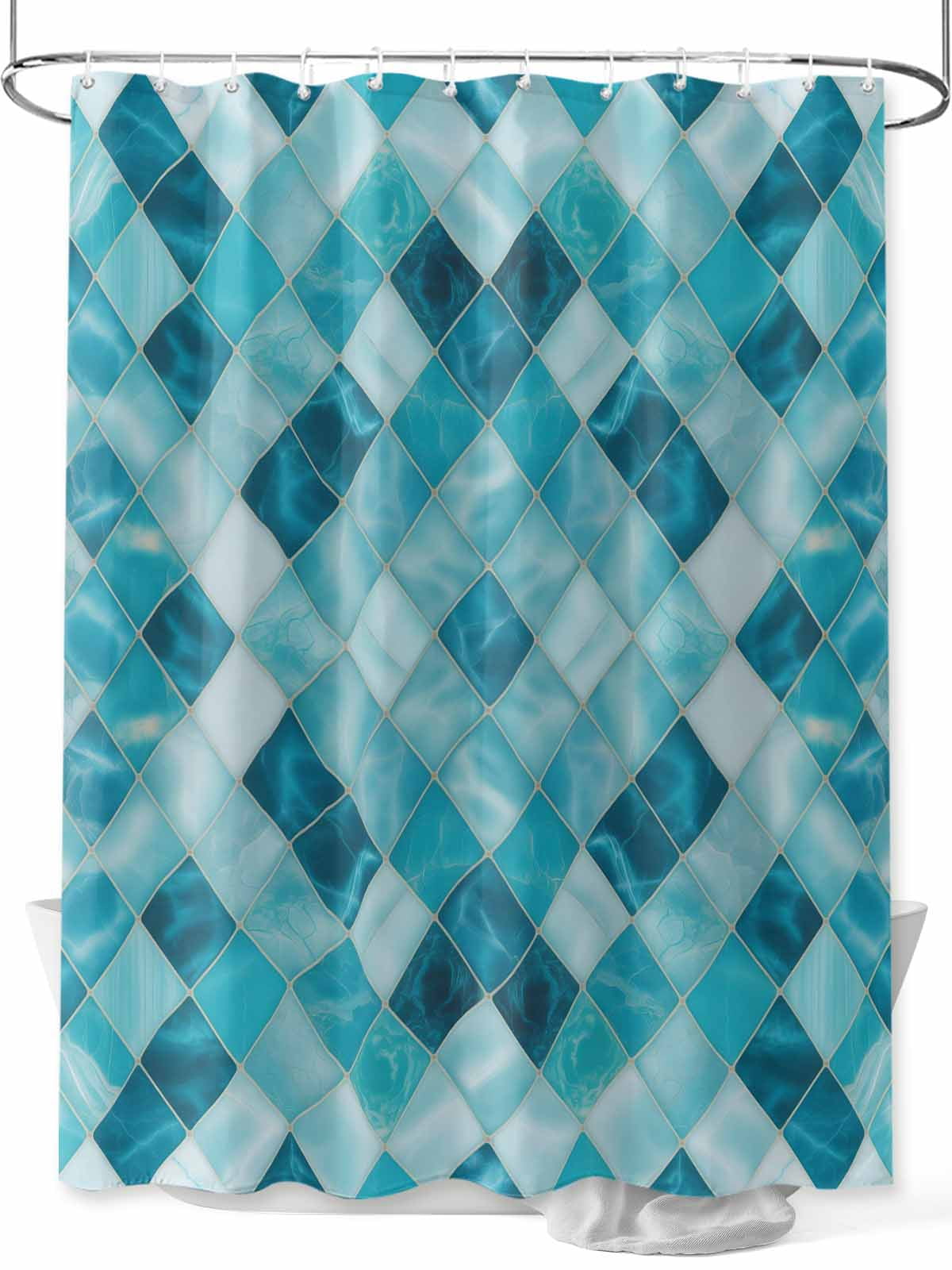 Shower Curtain Teal Blue Diamond Bathroom Curtains with Hooks ...