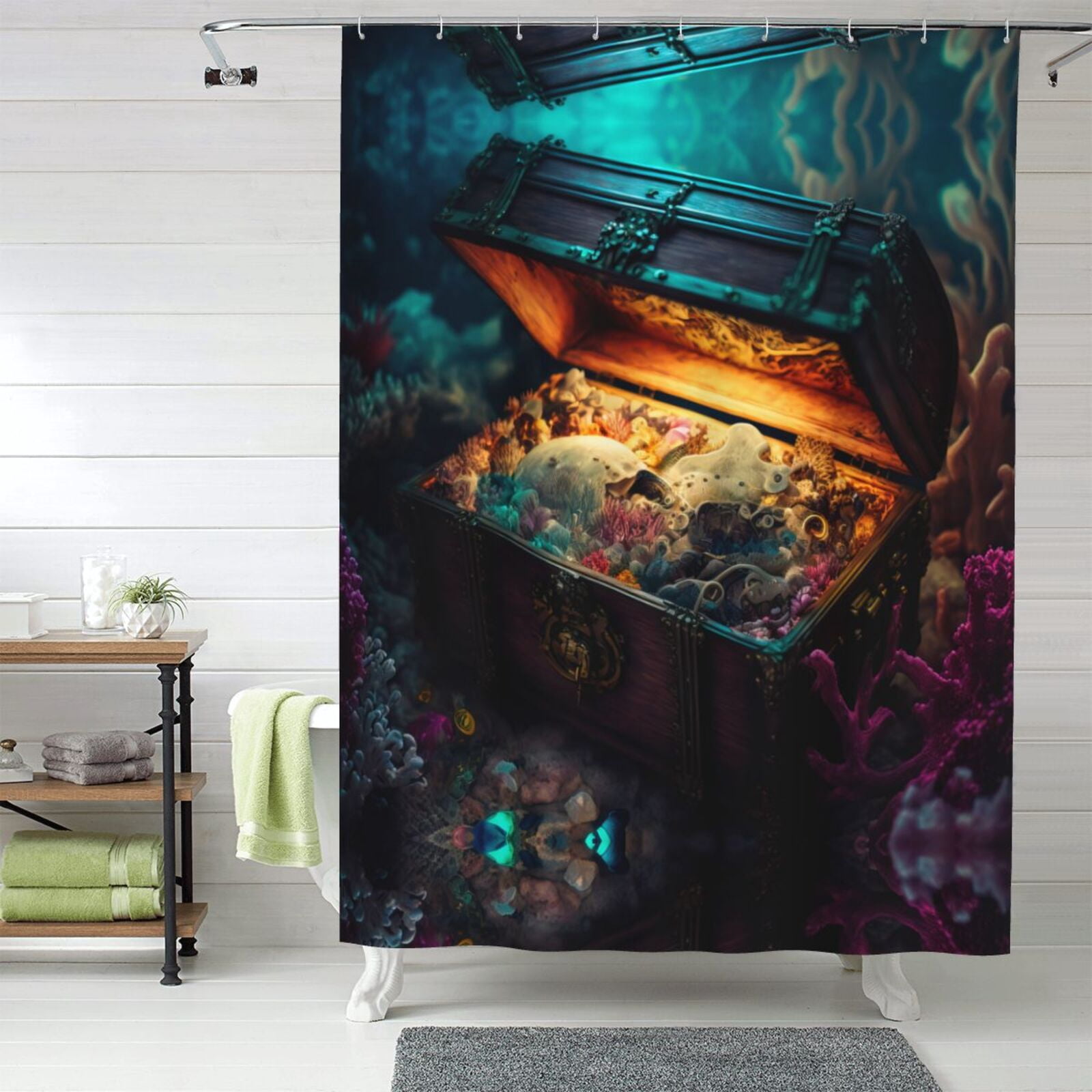 Shower Curtain, Underwater Treasure Chest Waterproof Shower Curtain for ...