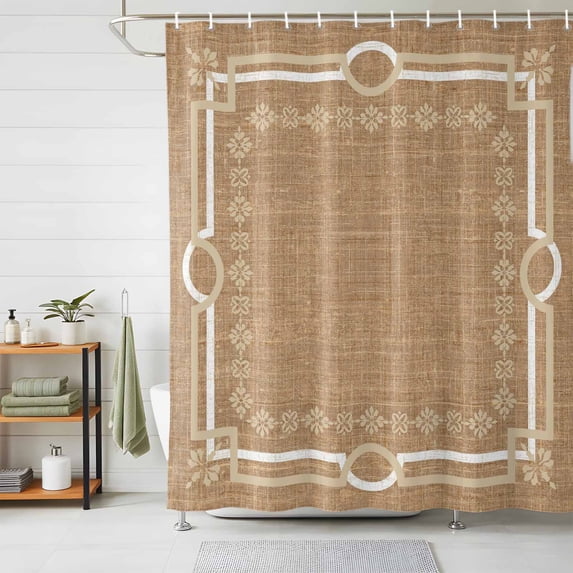 Shower Curtain Waterproof for Bathroom 72x72 Inch, Brown Linen Border ...