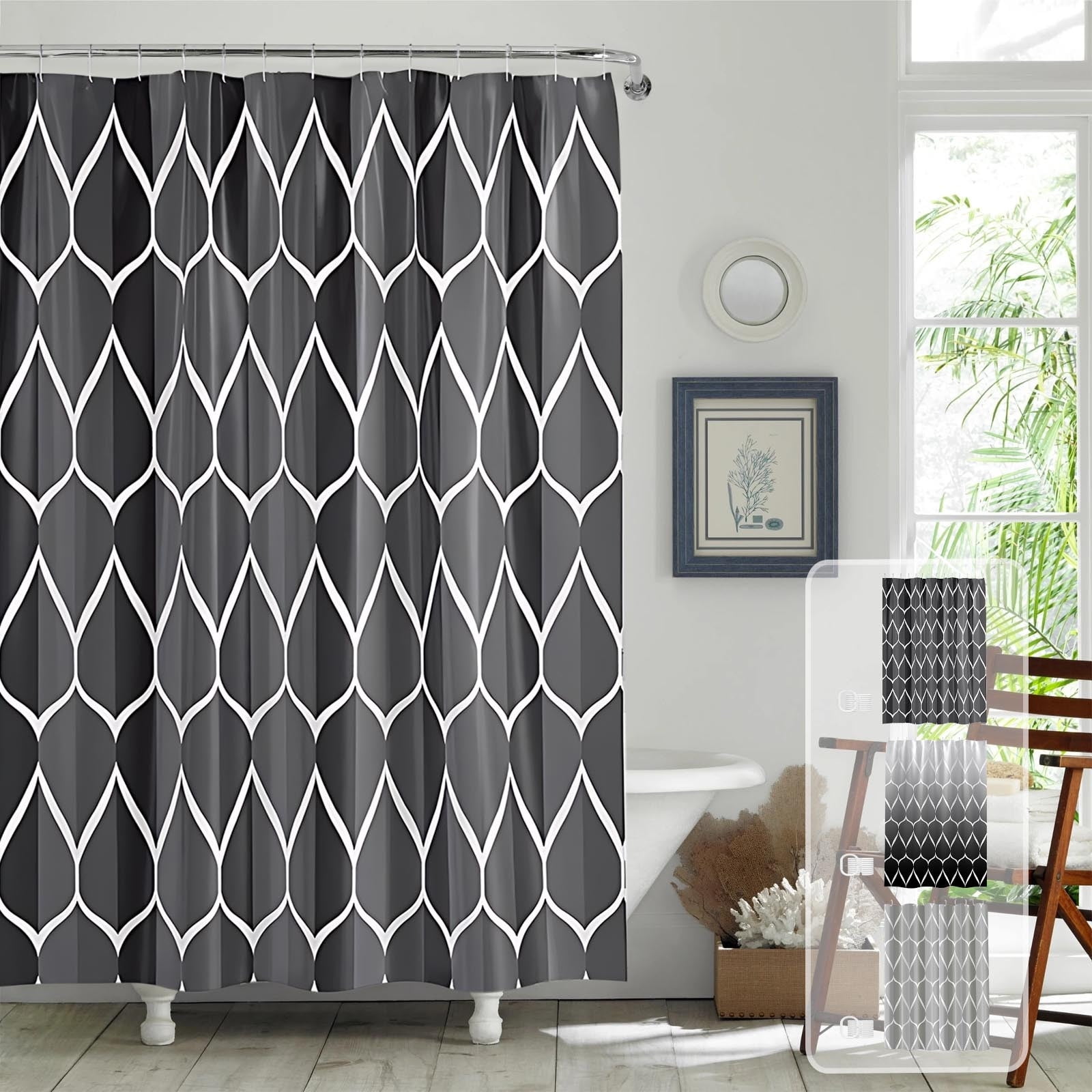 Shower Curtain Waterproof Fabric | No Hook Split Rings Design ...