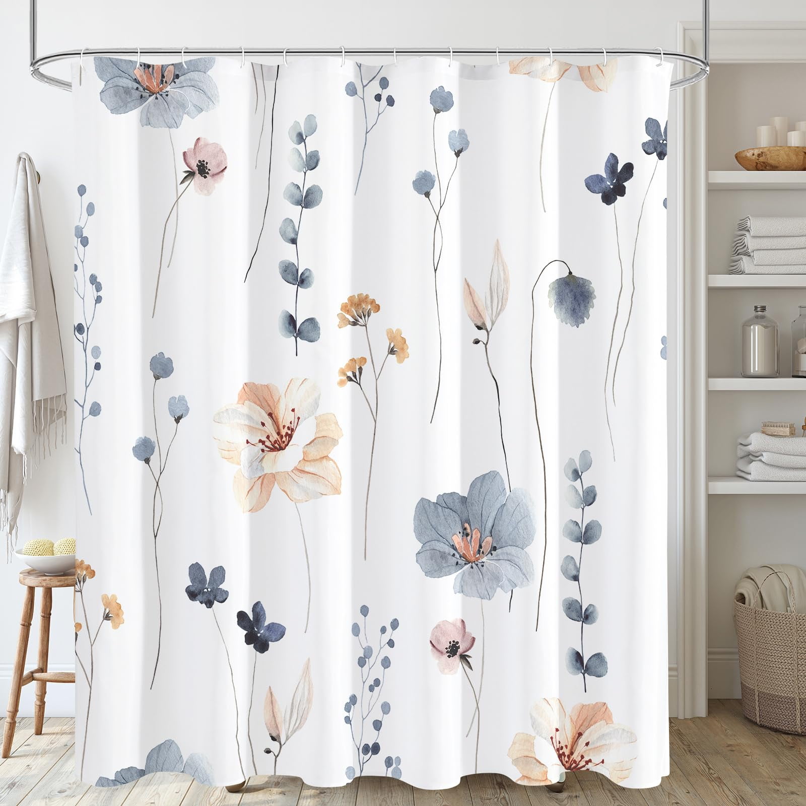 Inadays Shower Curtain Watercolor Flower Shower Curtain Sets - Blue ...