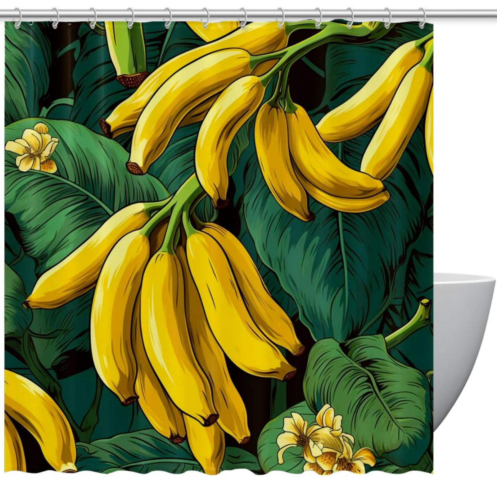 Shower Curtain for Bathroom Decor, Banana Fruit and Leave Prints ...
