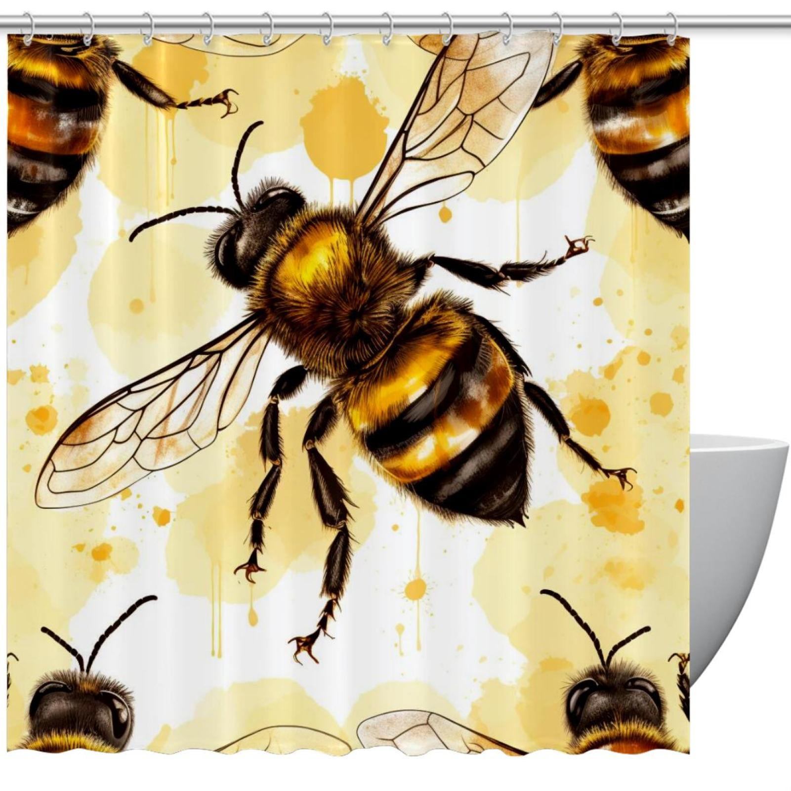 Shower Curtain for Bathroom Decor, Bumble Bee Pattern Prints Waterproof Polyester Fabric Bath ...