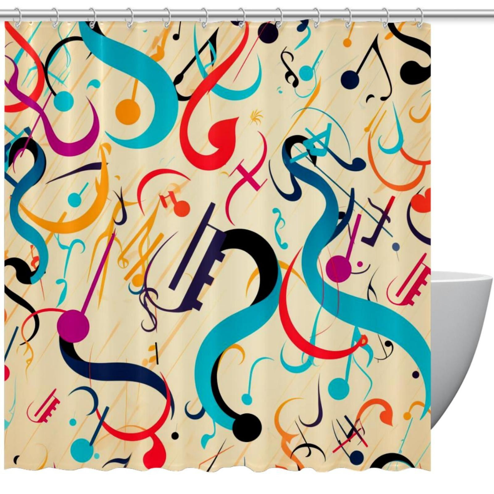 Shower Curtain for Bathroom Decor, Colorful Music Notes Prints ...