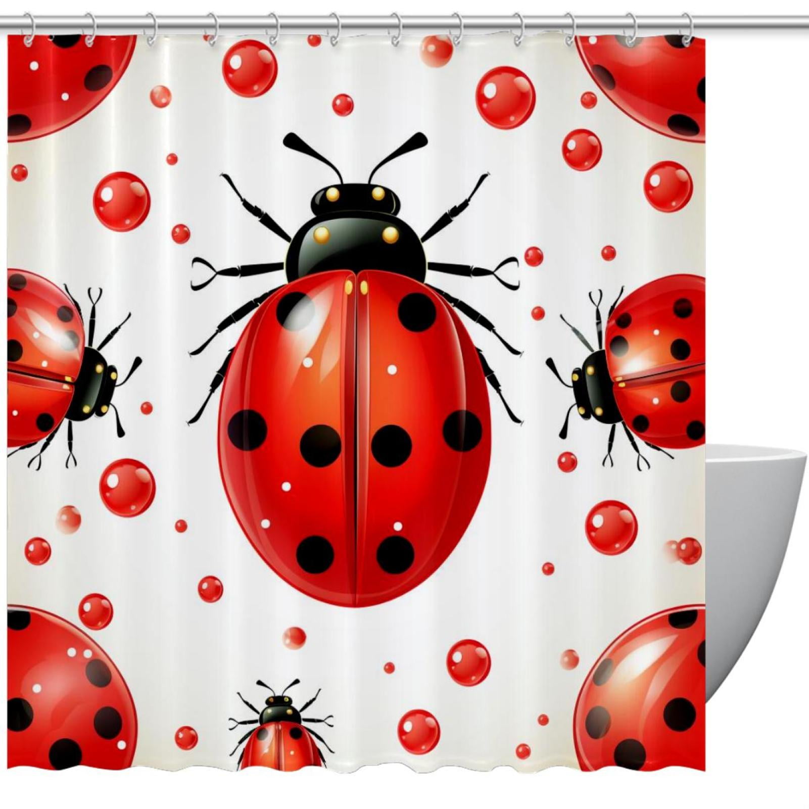 Shower Curtain for Bathroom Decor, Ladybug Prints Waterproof Polyester ...