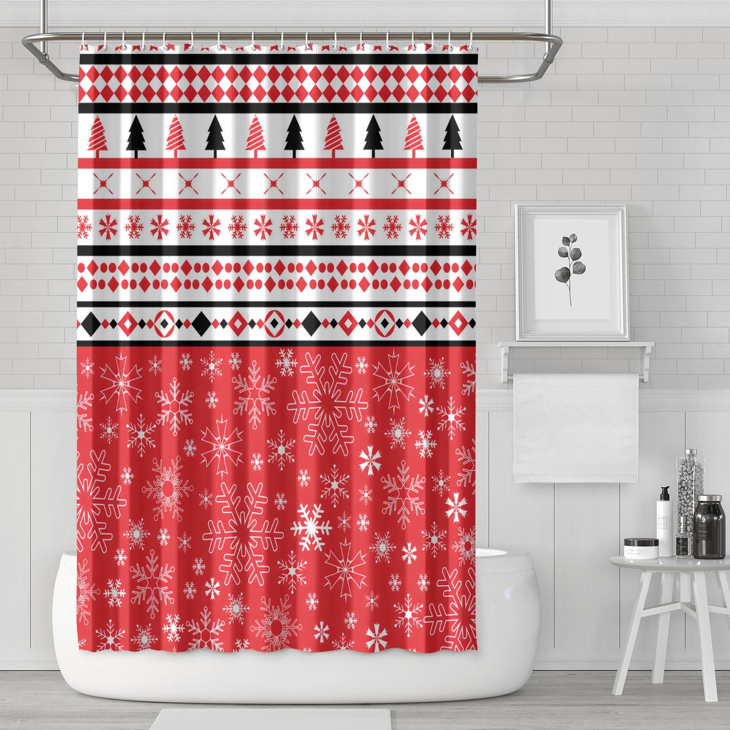 Shower Curtain for Bathroom Red Christmas Bathroom Curtain Waterproof ...