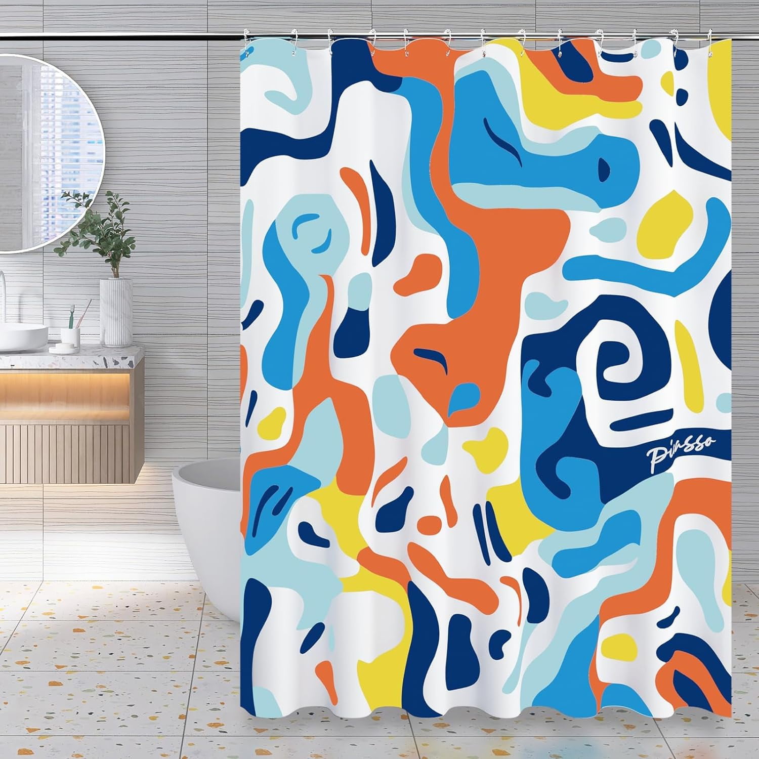 Shower Curtain with 12 Hooks Waterproof Curtain for Bathroom Modern Art ...