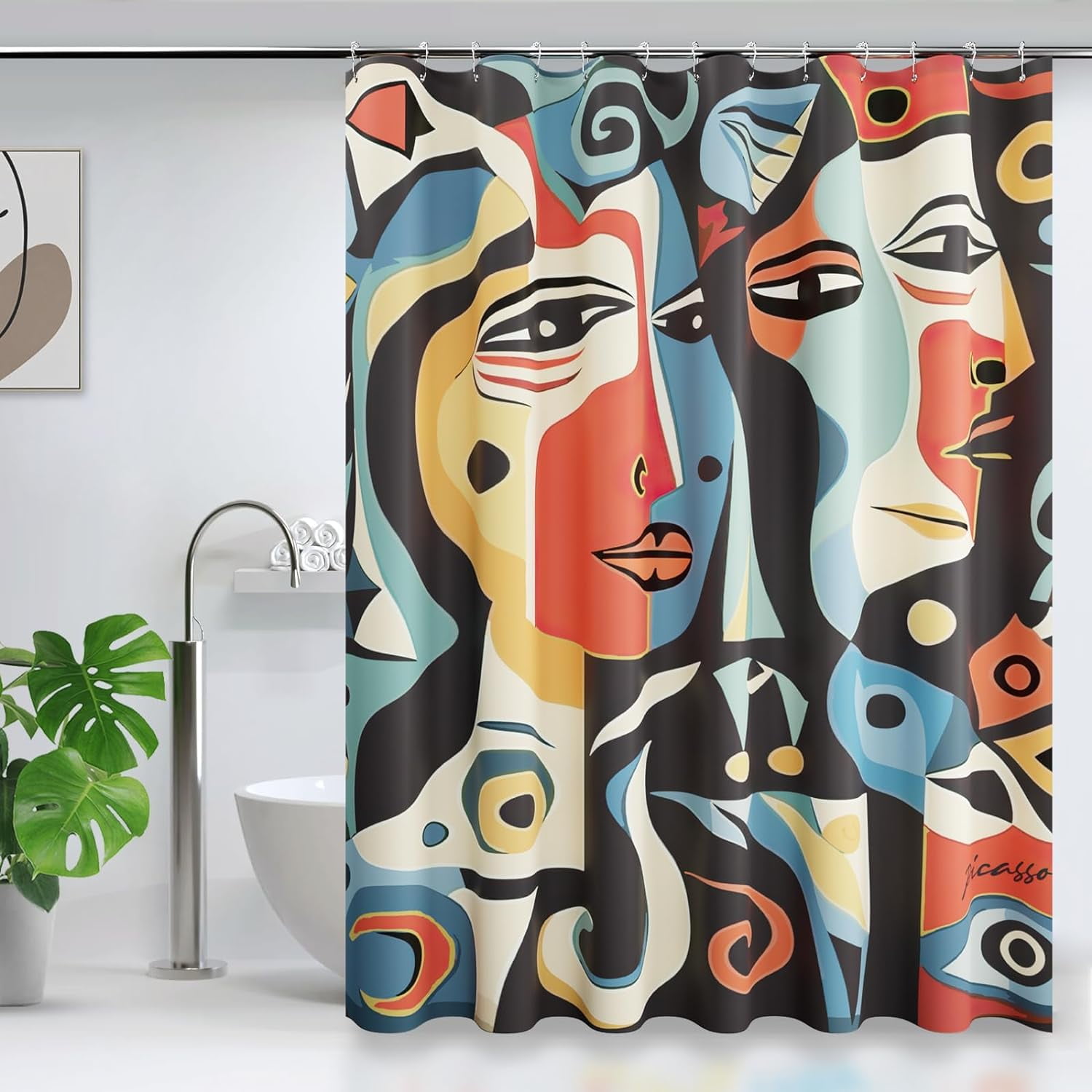 Shower Curtain with 12 Hooks Waterproof Curtain for Bathroom Modern Art ...