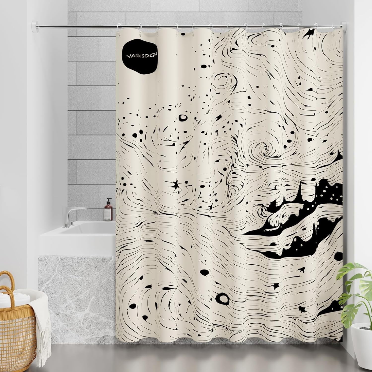Shower Curtain with 12 Hooks Waterproof Curtain for Bathroom Modern Art ...