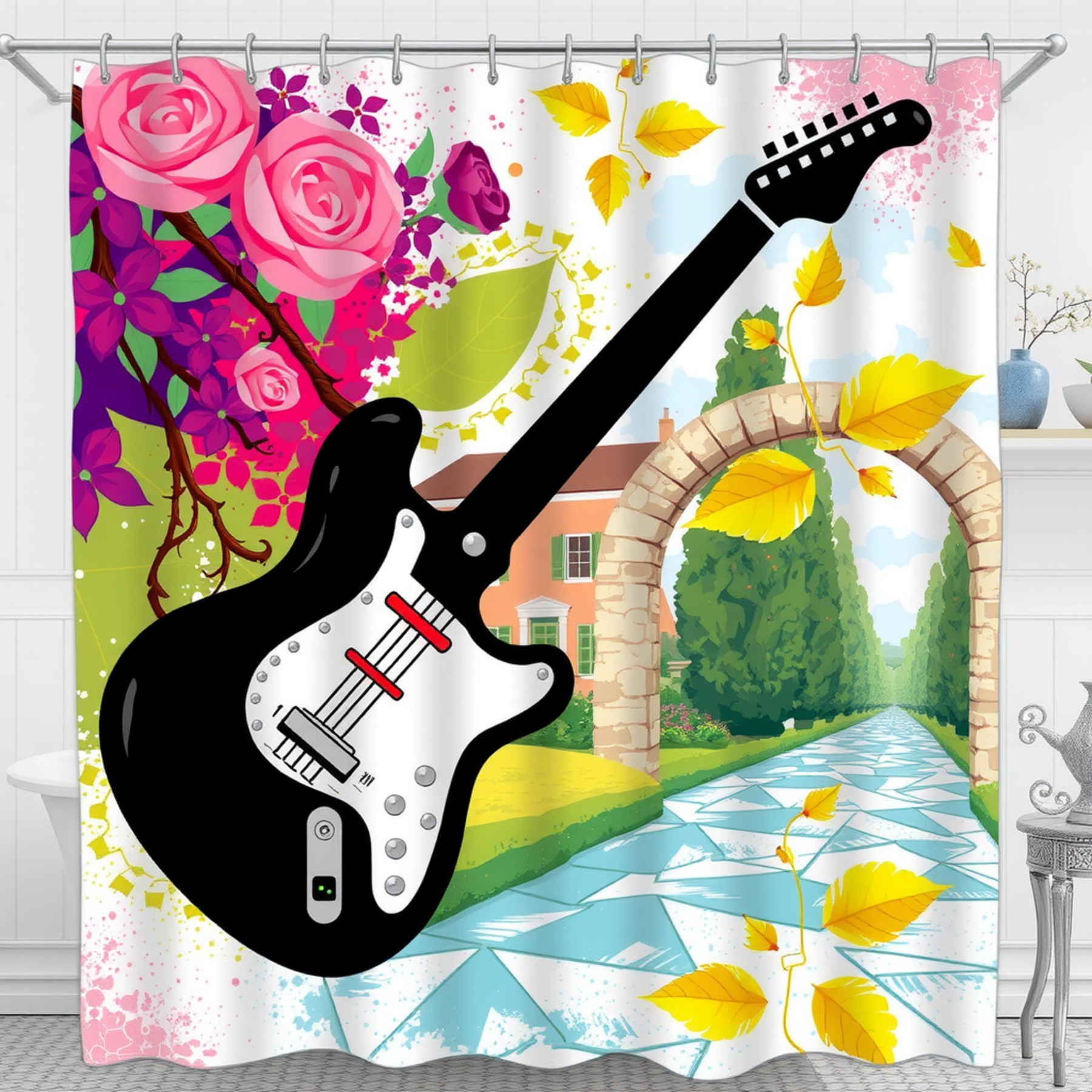 Shower Curtain with Black & Nature Scene - Walmart.com