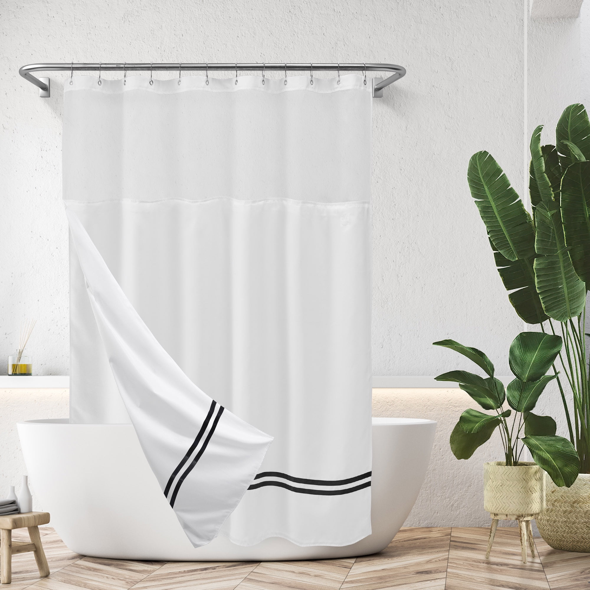 Shower Curtain with Snap-in Liner, Sheer Window, with Hooks Included ...