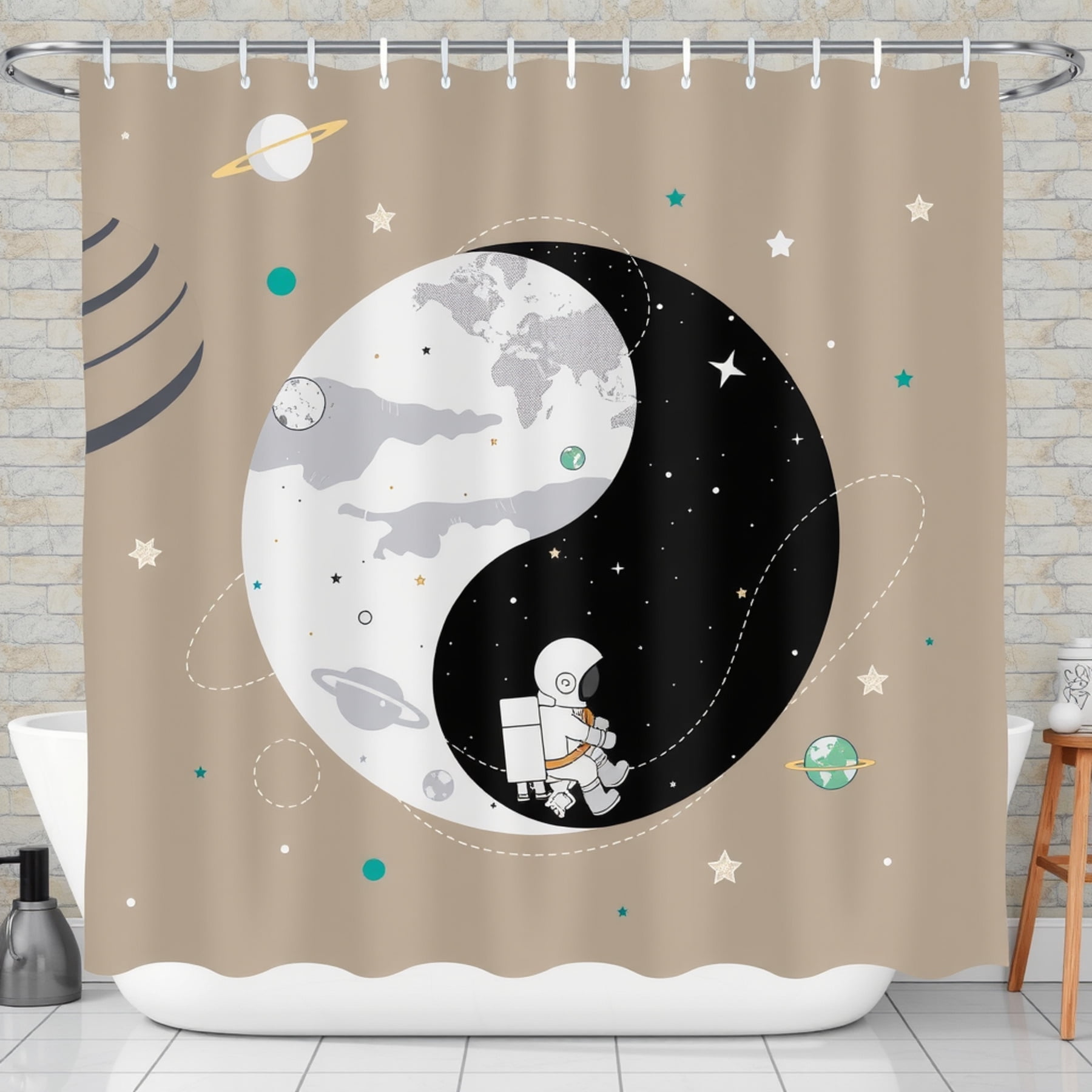 Shower Curtain with World Map & Space Design - Walmart.com