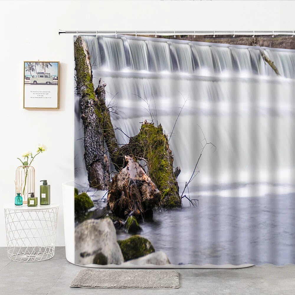 Shower Curtains 3D Print Waterfall Pouring Down In The Sunset Curtain ...