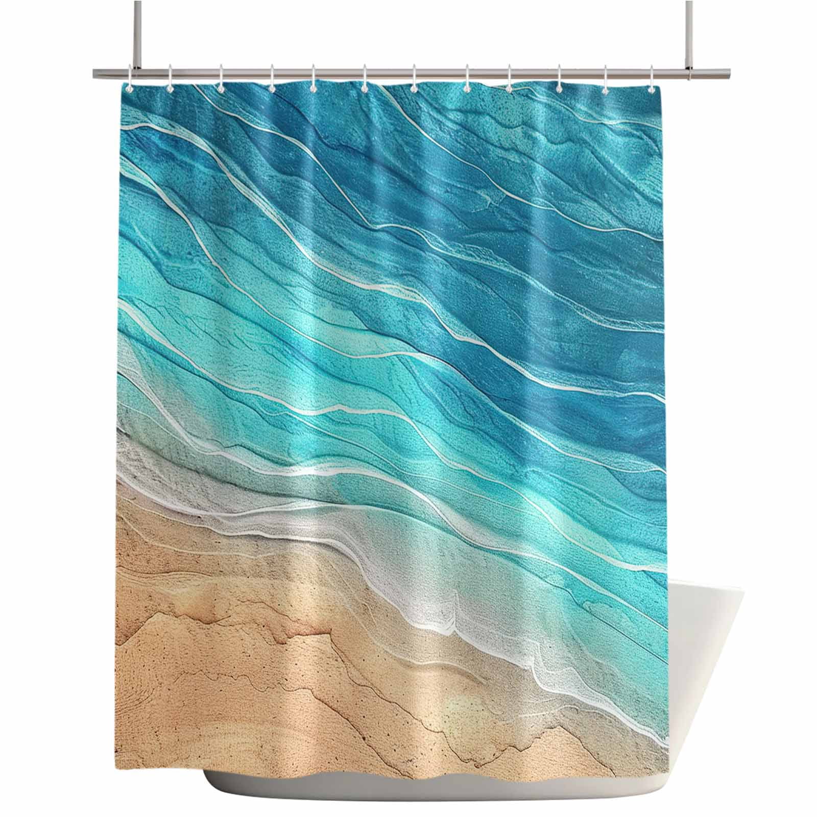 Shower Curtains for Bathroom-60"x72",Beach Sea Foaming Waves Blue Ombre ...