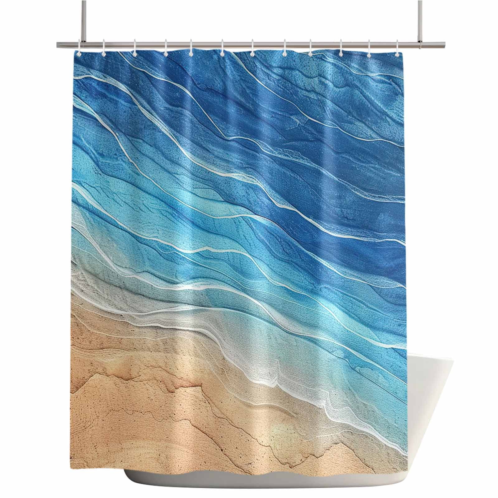 Shower Curtains for Bathroom-60"x72",Watercolor Ocean Blue Foamy Wave ...