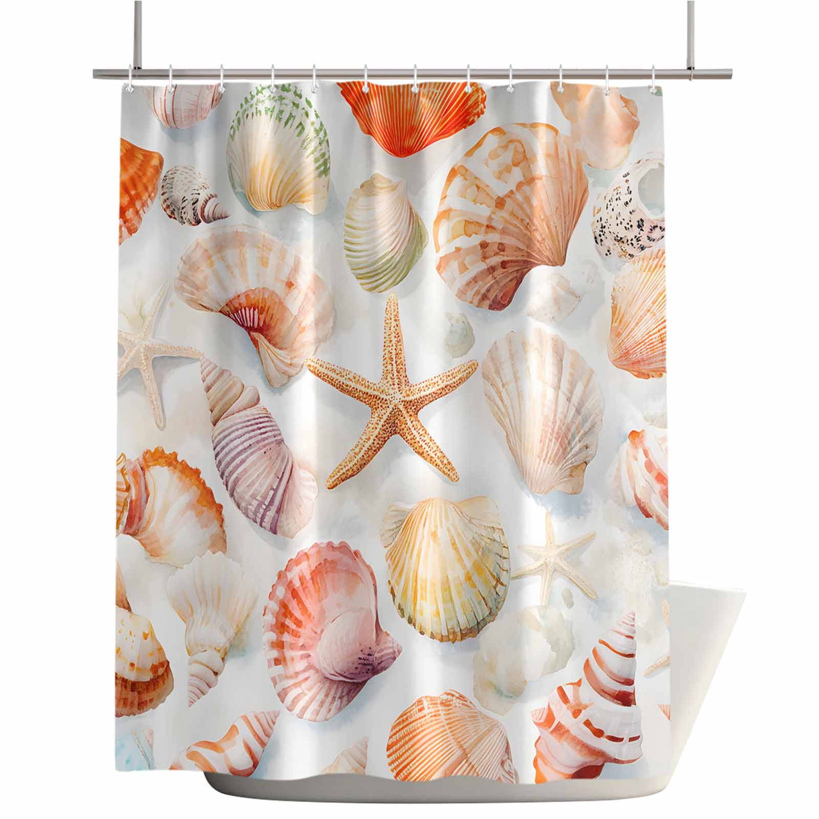 Shower Curtains for Bathroom-66"x72",Modern Nautical Ocean Shell ...