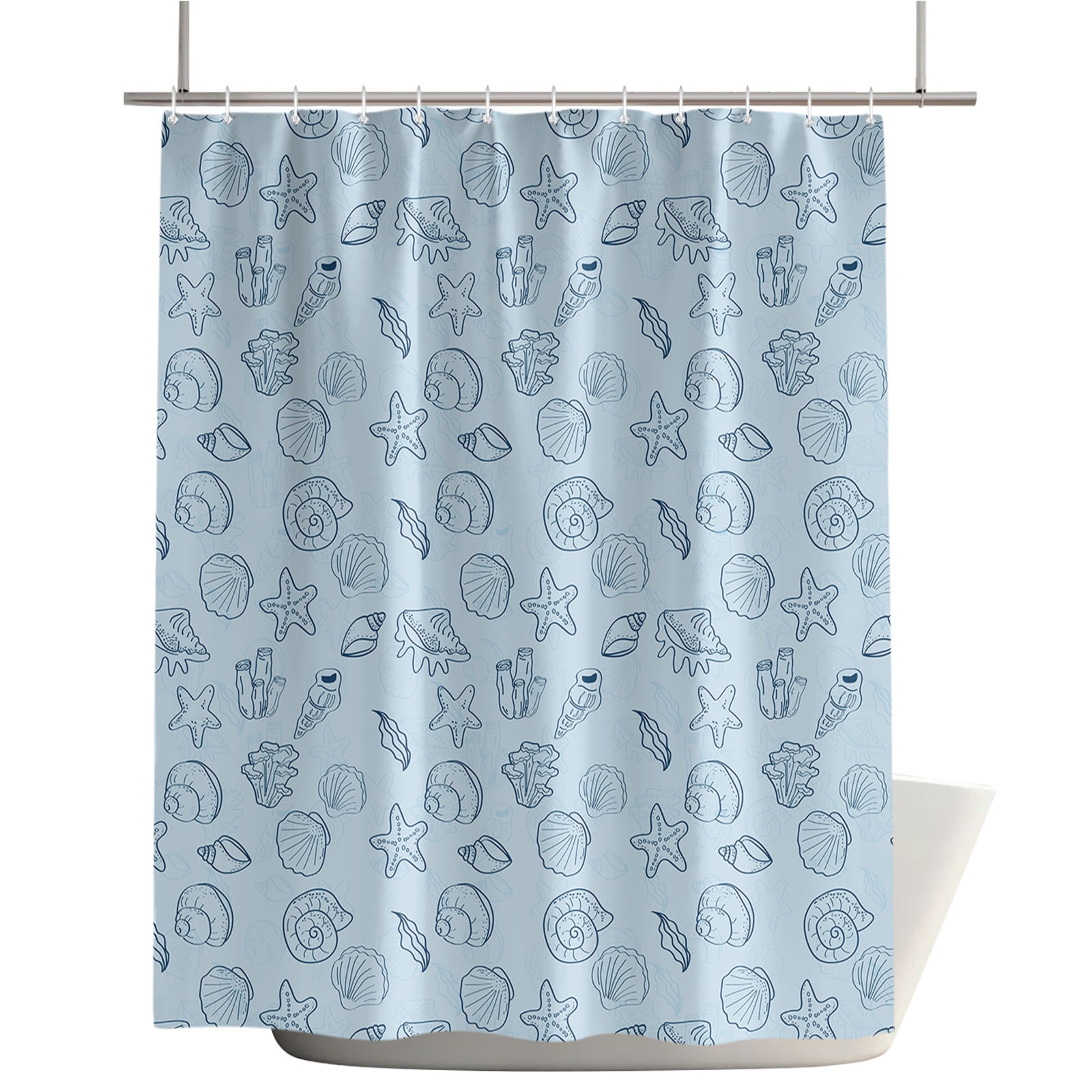 Shower Curtains for Bathroom-66"x72",Ocean Shell Conch Starfish Seaweed Waterproof Bath Curtain ...