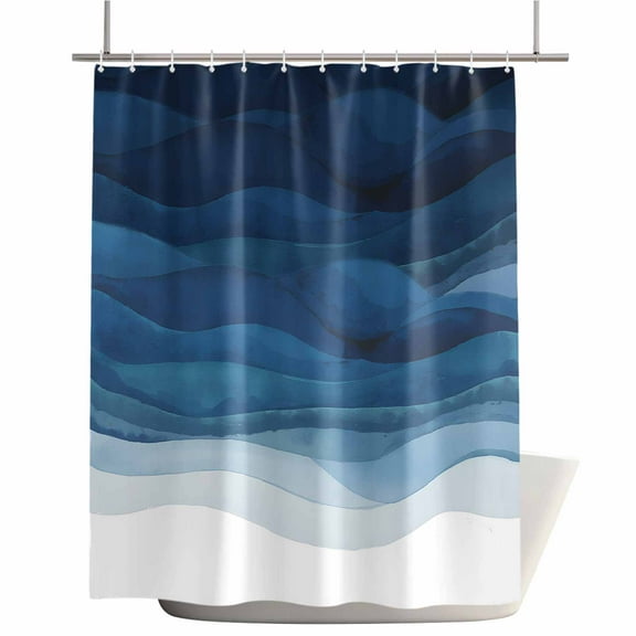 Beach Blue Shower Curtain for Bathroom, Beige Gradient Ocean Wave ...