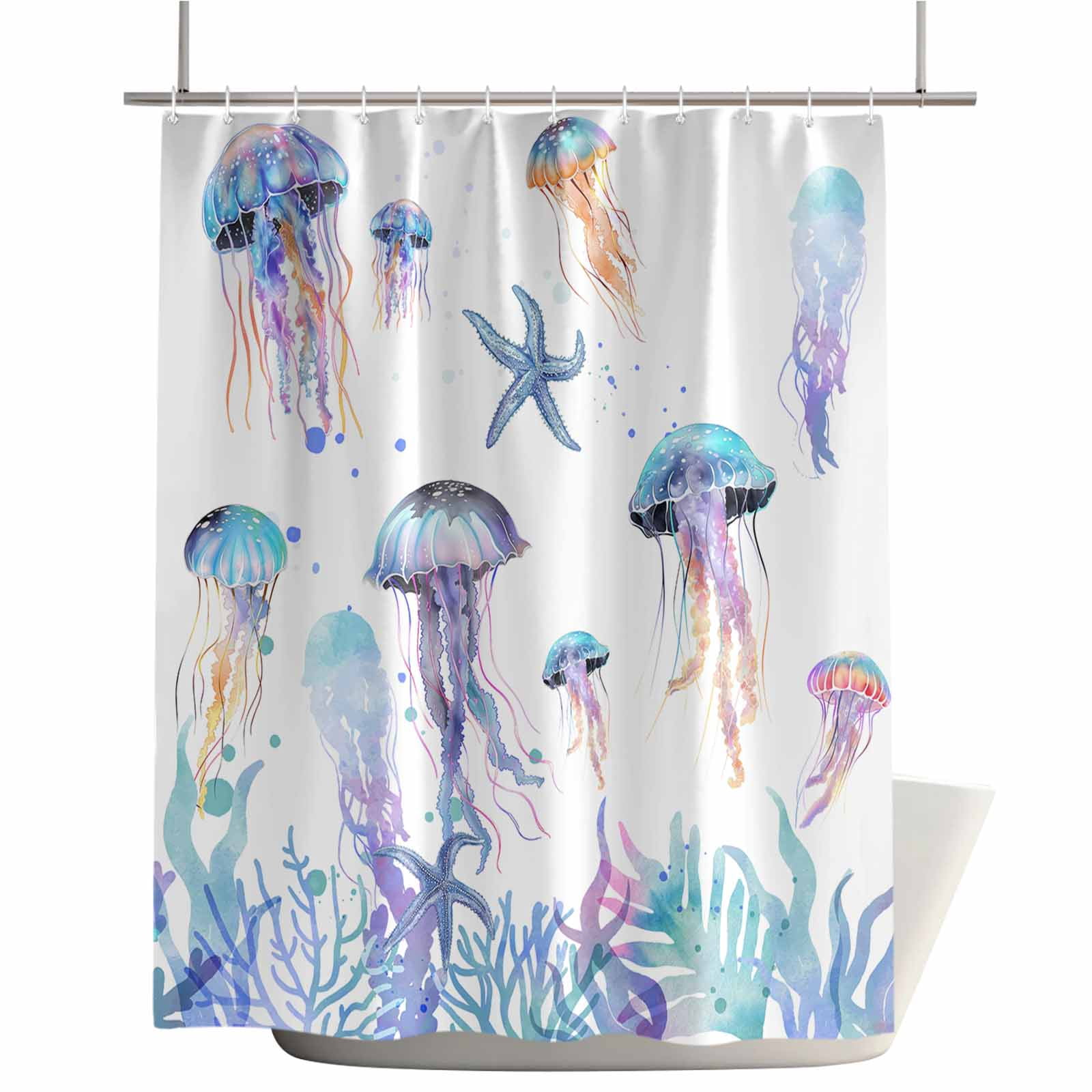 Shower Curtains for Bathroom-72"x78",Watercolor Jellyfish Starfish ...
