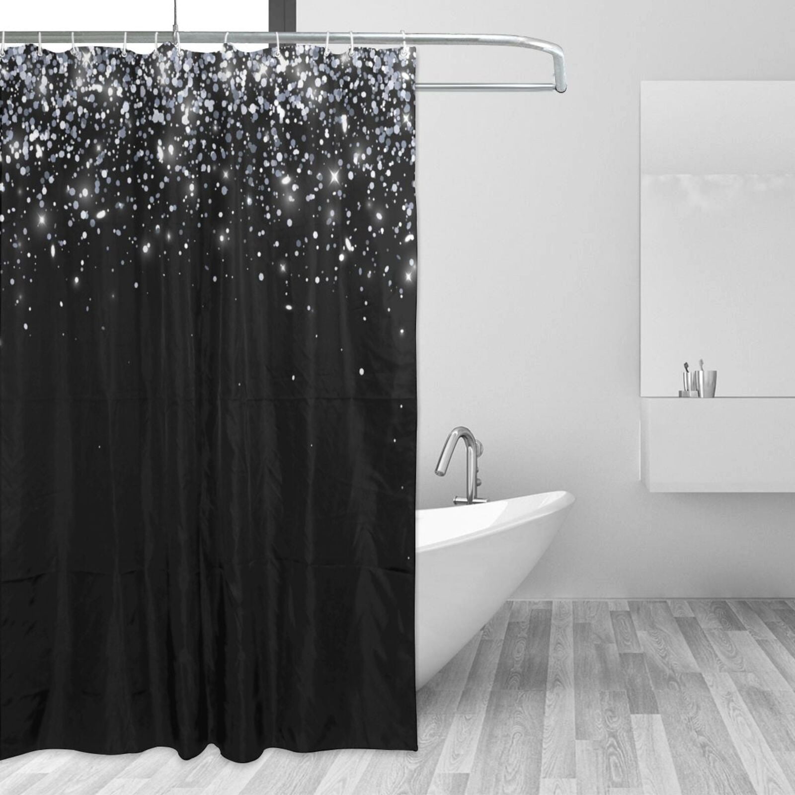 Shower Curtains for Bathroom - Silver Glitter1 Washable Waterproof ...