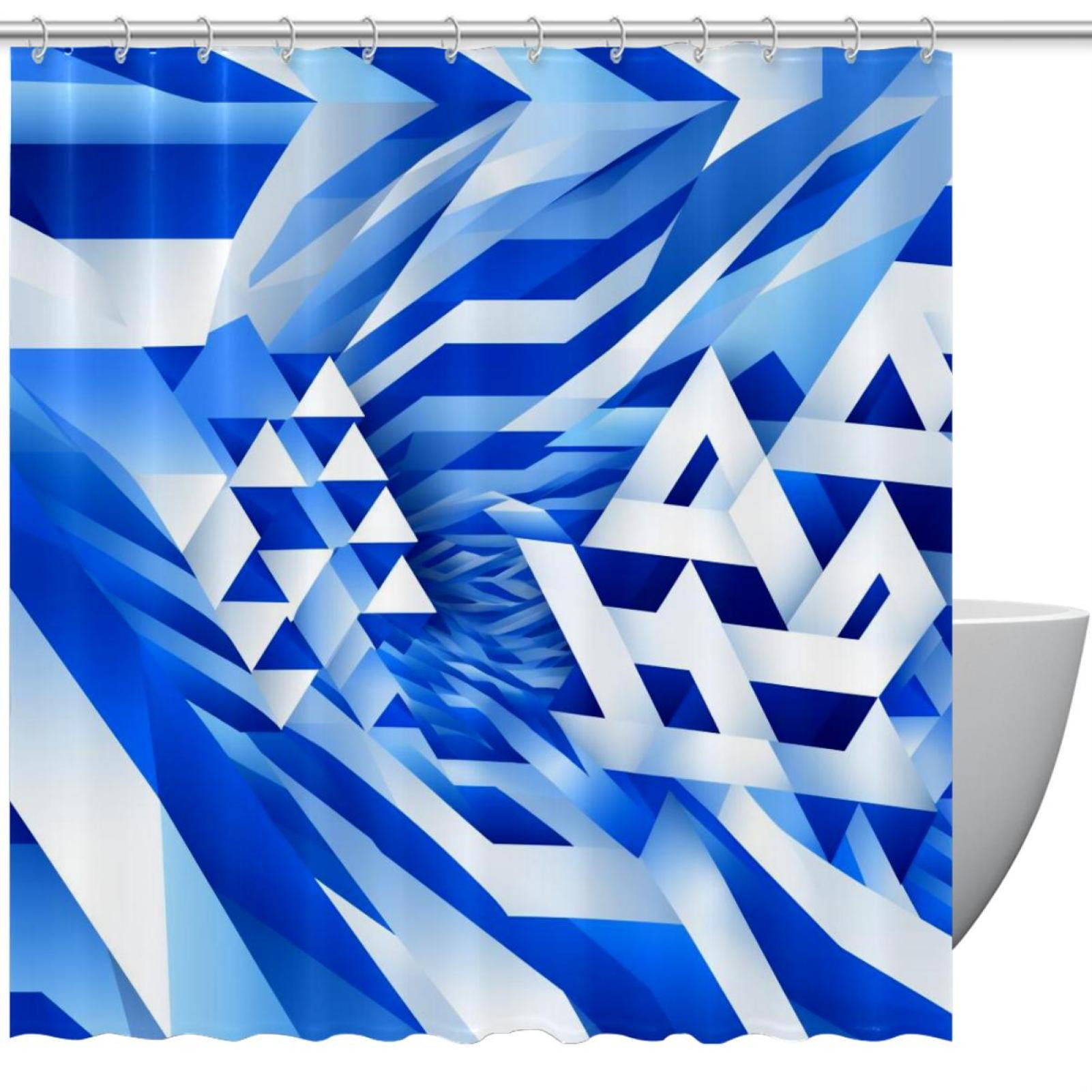Shower Curtains Blue And White Geometry Waterproof Shower Curtain With