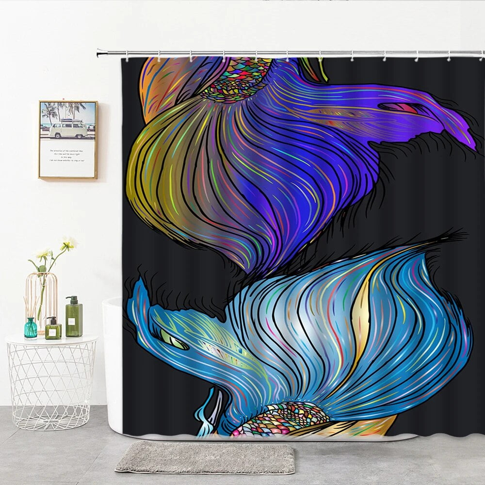 Shower Curtains Colored Fish Tail Sea Creatures 3D Living Room Bedroom ...