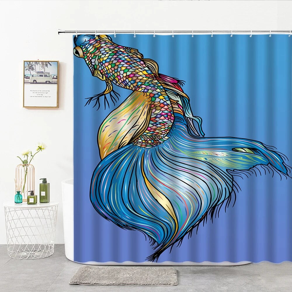 Shower Curtains Colored Fish Tail Sea Creatures 3D Living Room Bedroom ...