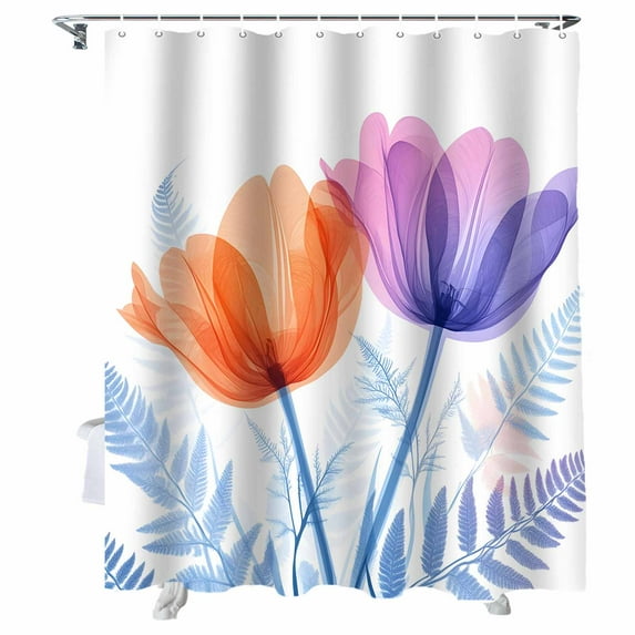 Shower Curtains Colorful Tulip Flower Bath Curtain Floral Waterproof ...