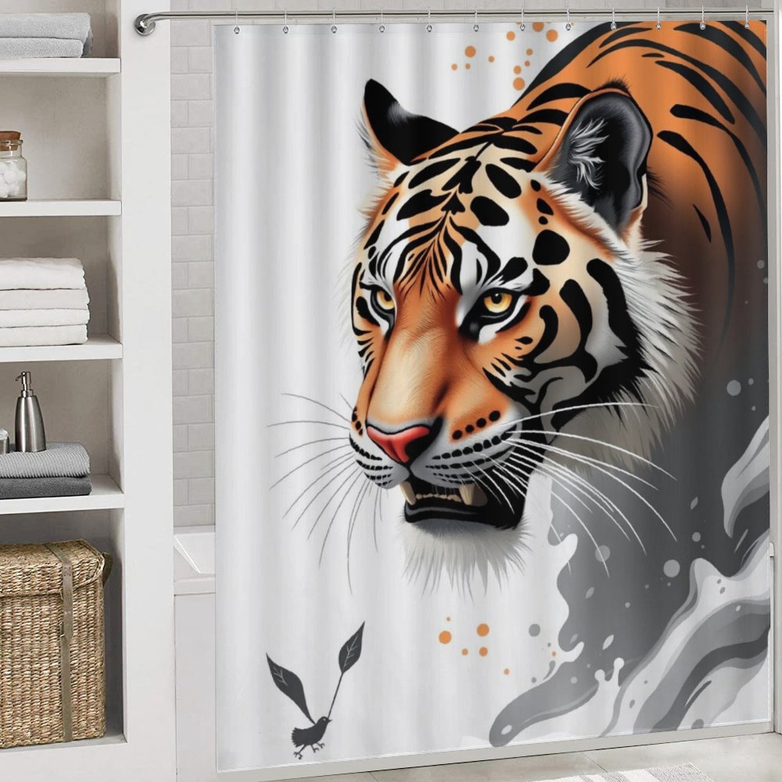Shower Curtains Fierce Tiger Artistic Watercolor Splash Design Bath ...