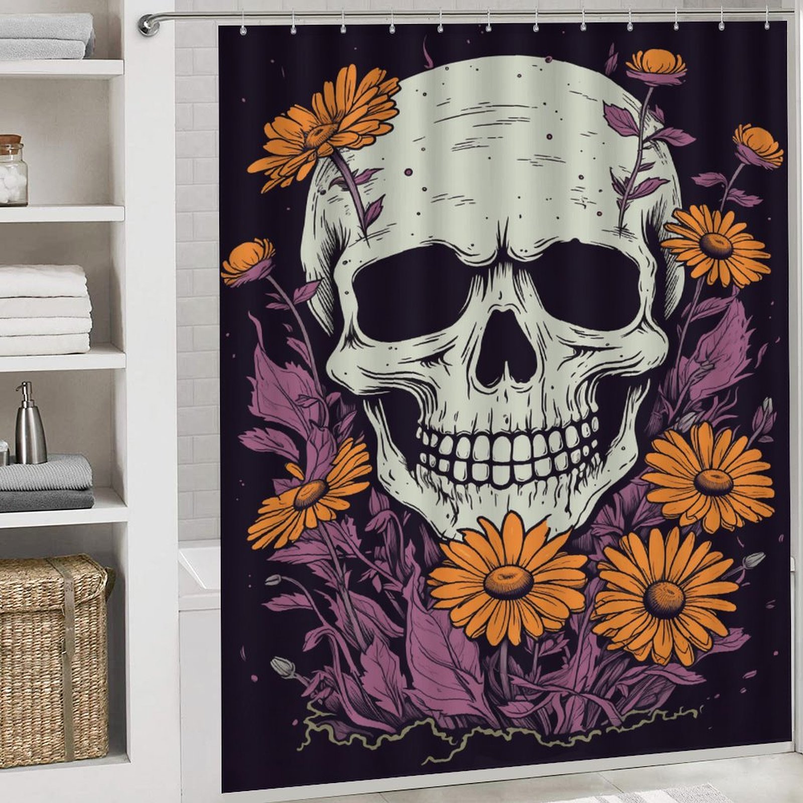 Shower Curtains Flower Cluster Skull Bath Curtain Modern Simple Fabric ...